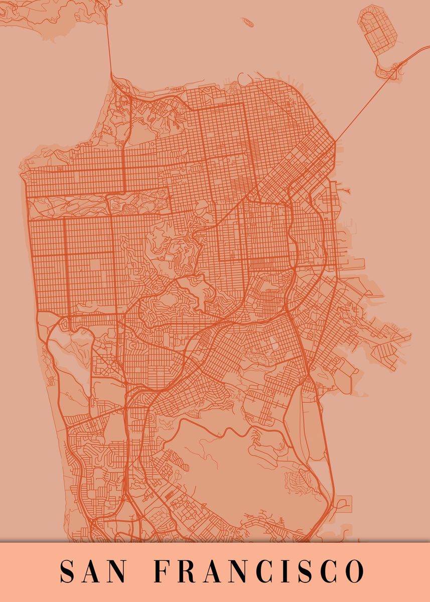'San Francisco Orange Map' Poster, picture, metal print, paint by ...