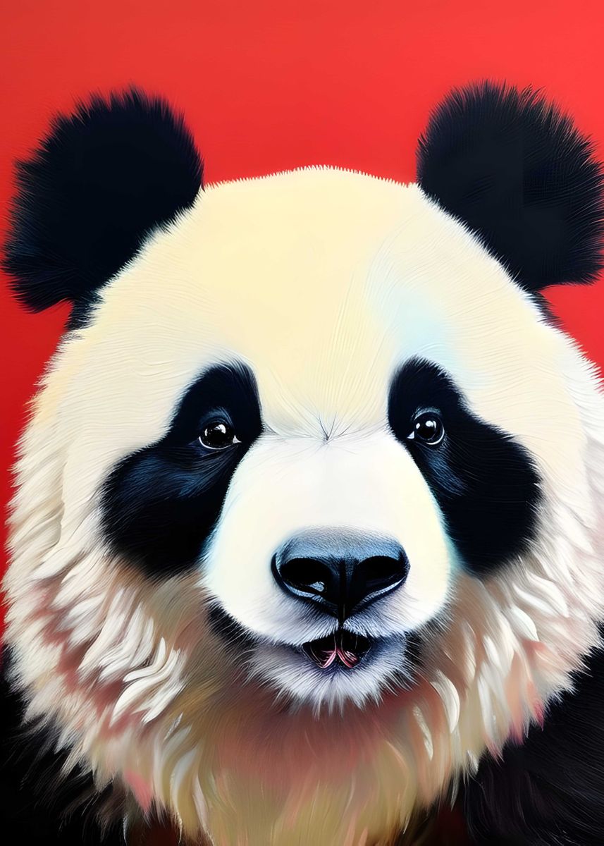 'Panda on a red background' Poster, picture, metal print, paint by ...