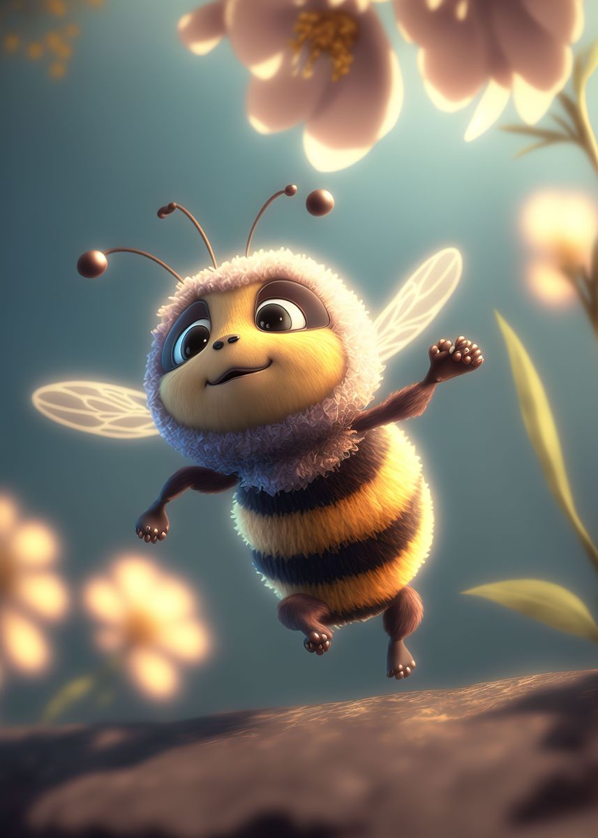 'cute bee ' Poster, picture, metal print, paint by laney tess | Displate