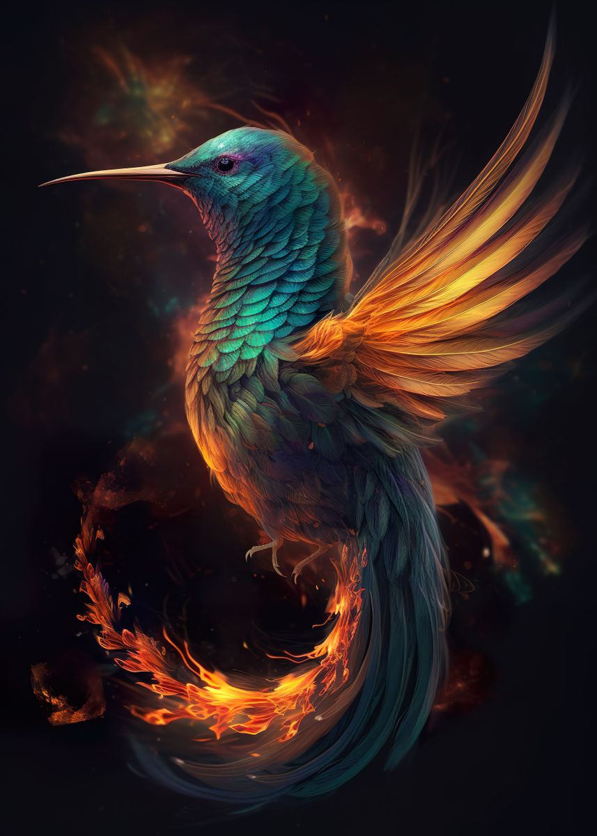 'Hummingbird Fire Tail' Poster, picture, metal print, paint by AyrioArt ...