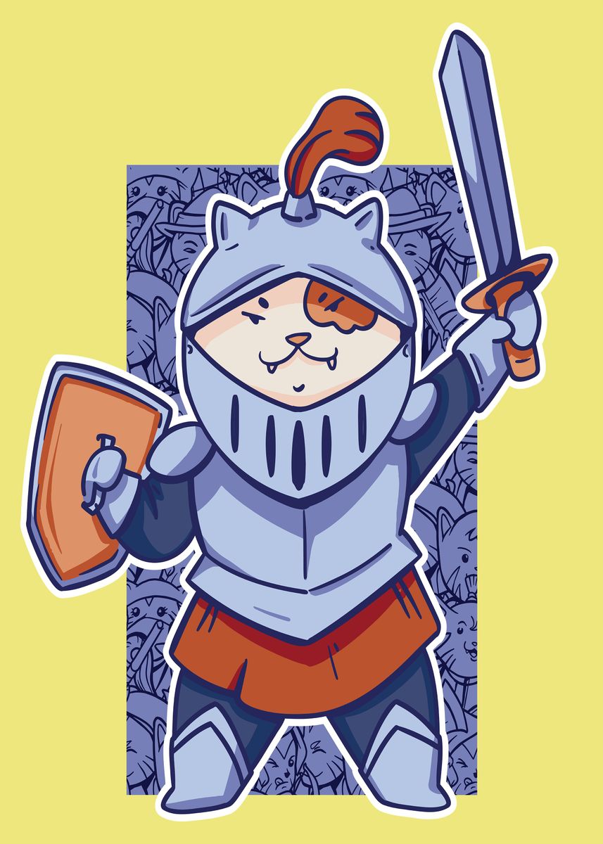 'Cute Cat Knight' Poster, picture, metal print, paint by Dia Creative ...