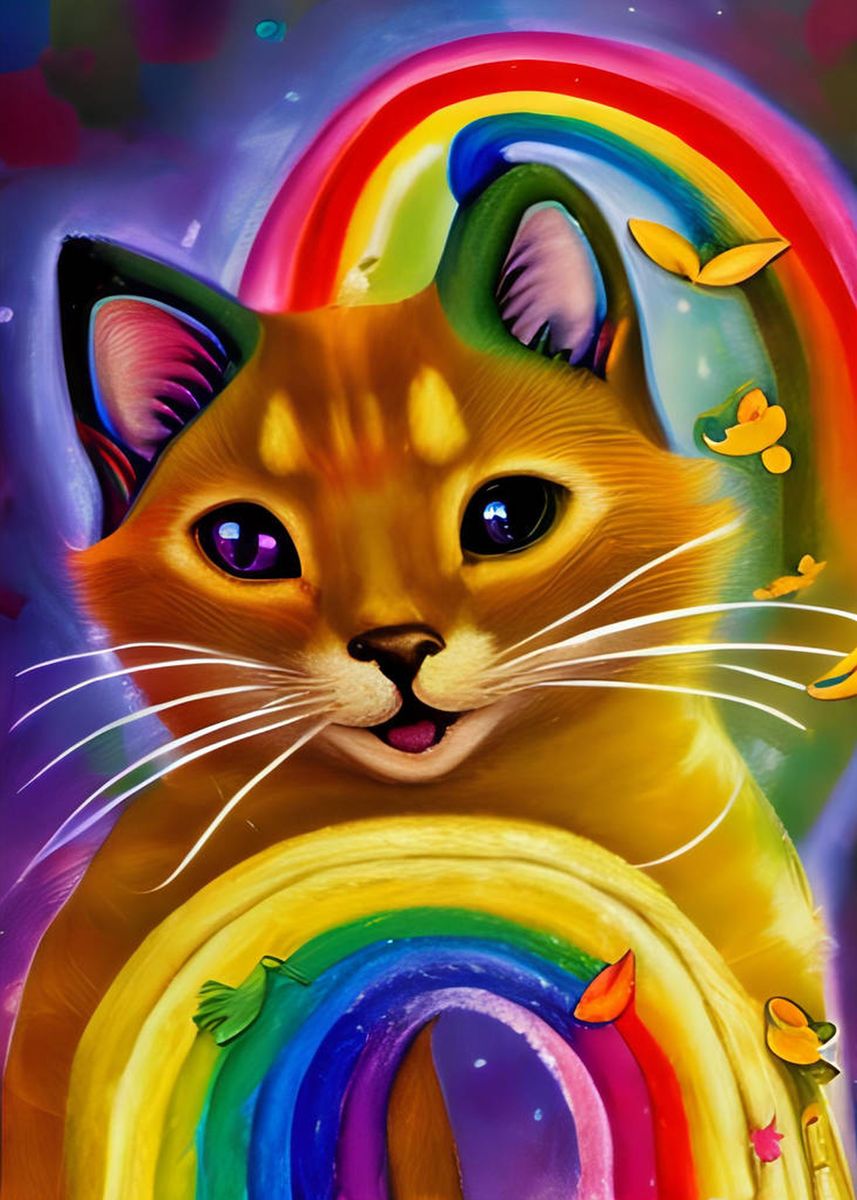 'Colorful Cute Kitty Cat' Poster, picture, metal print, paint by ALMA ...