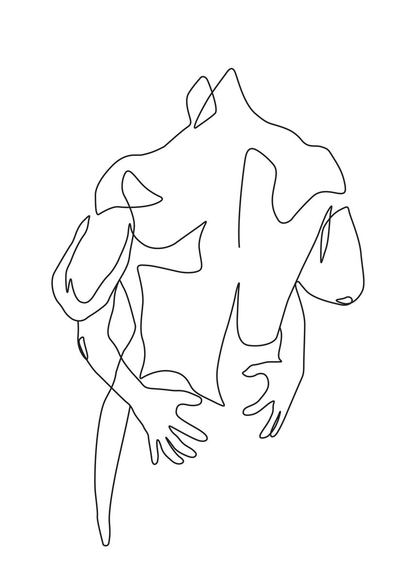 'Cuddling Couple Line Art ' Poster, picture, metal print, paint by ...