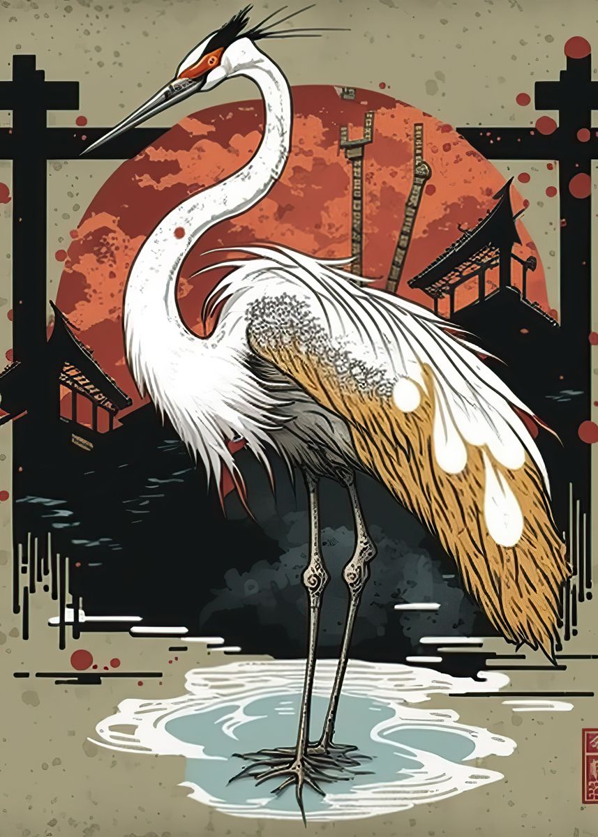 'Crane japan' Poster, picture, metal print, paint by Ana Calvert | Displate