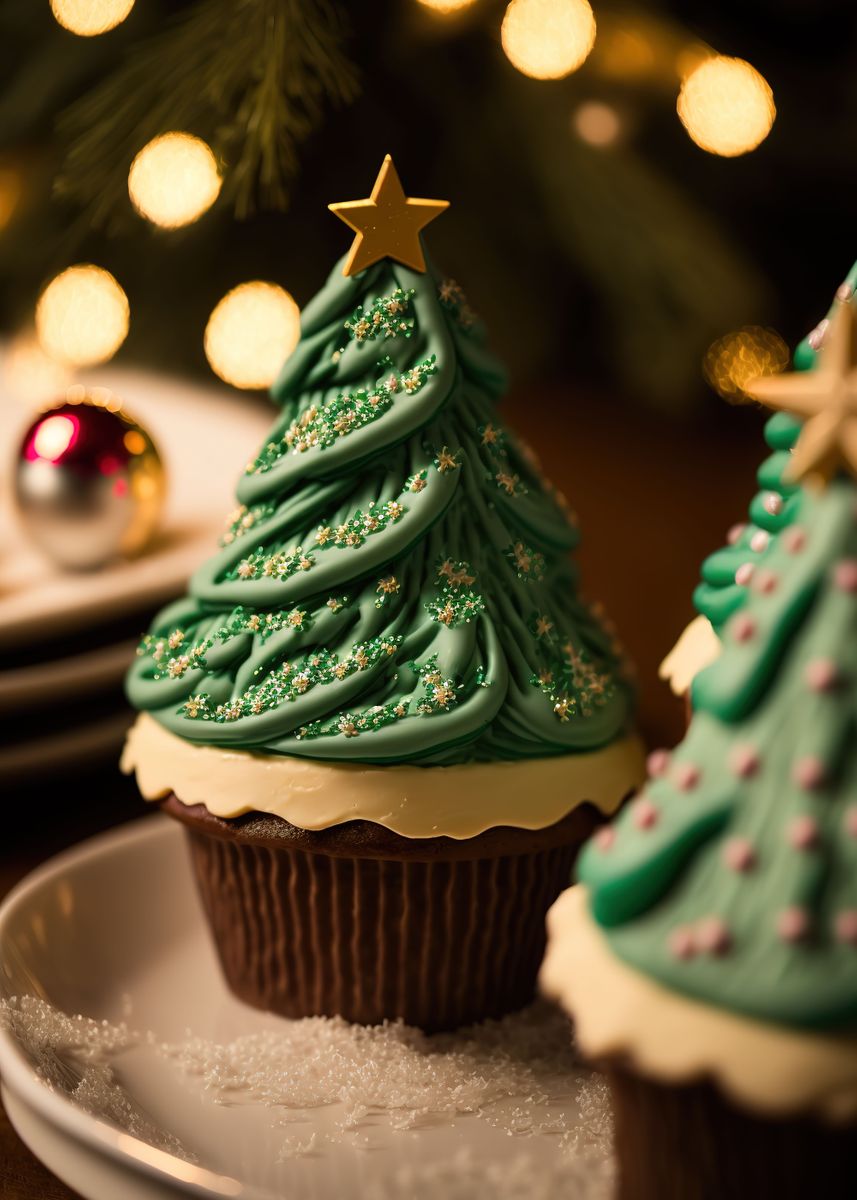 'Christmas tree cupcakes' Poster, picture, metal print, paint by ...