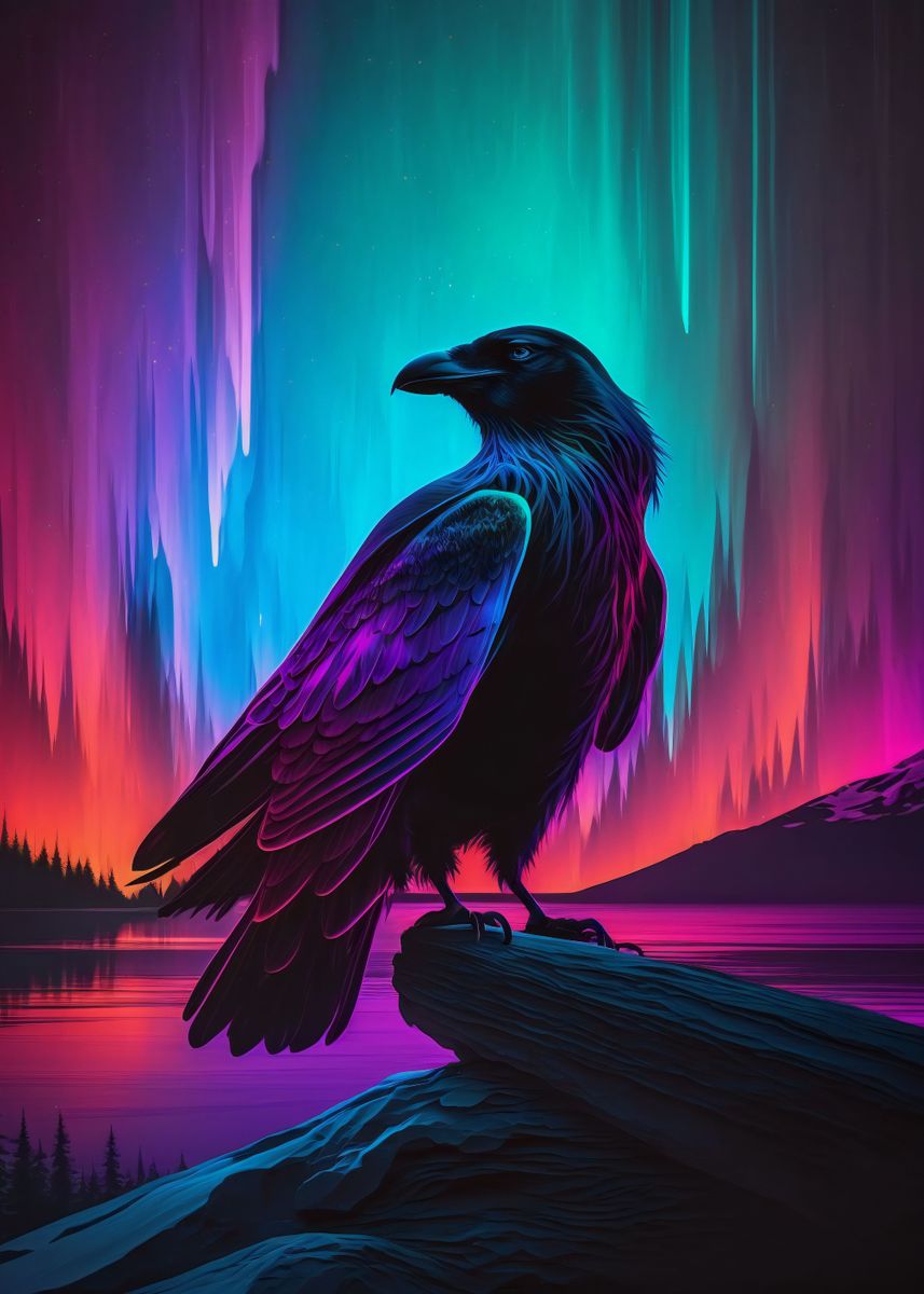 'Synthwave Raven' Poster, picture, metal print, paint by pommesmitmajo ...