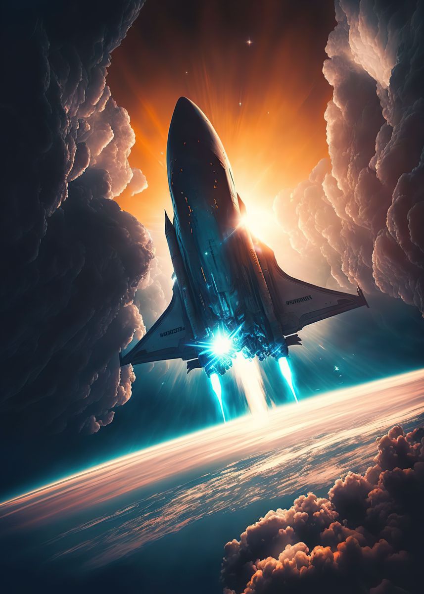 'Spaceship Sunset' Poster, picture, metal print, paint by Angelina ...