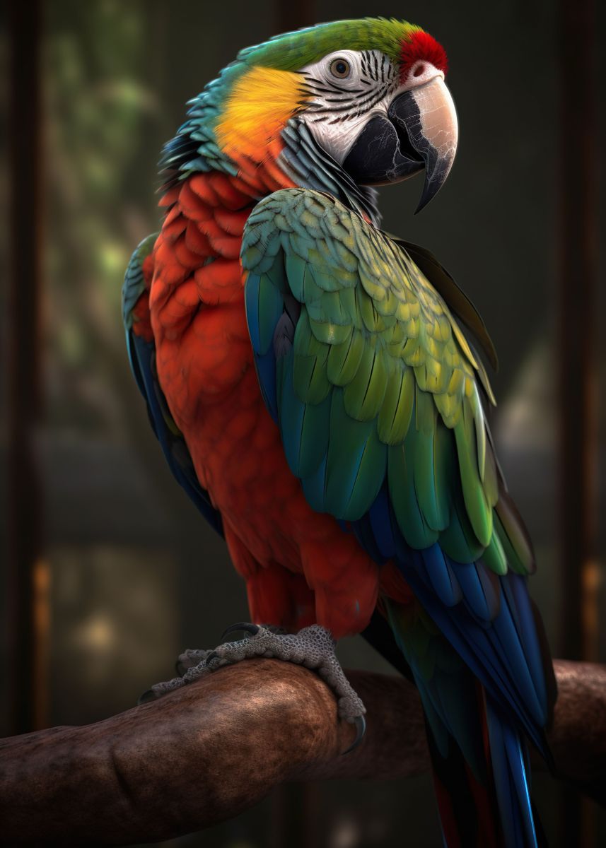 'Parrot Realism Perch' Poster, picture, metal print, paint by AyrioArt ...