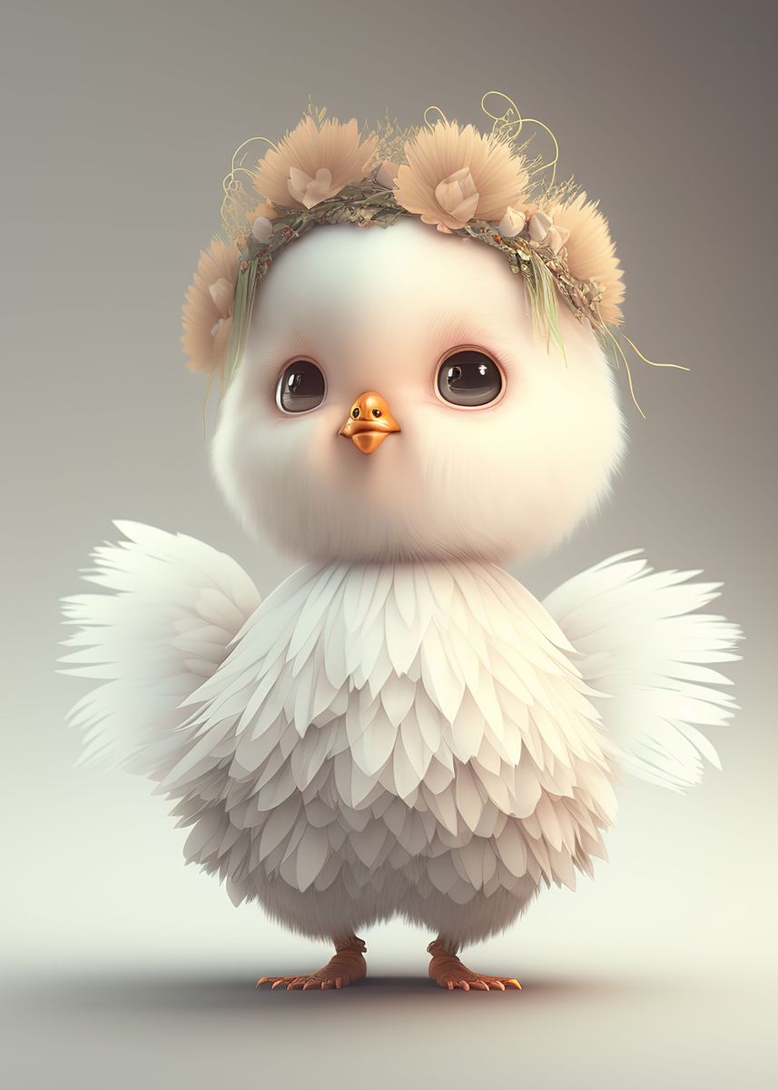 'cute chicken baby ' Poster, picture, metal print, paint by Jena | Displate