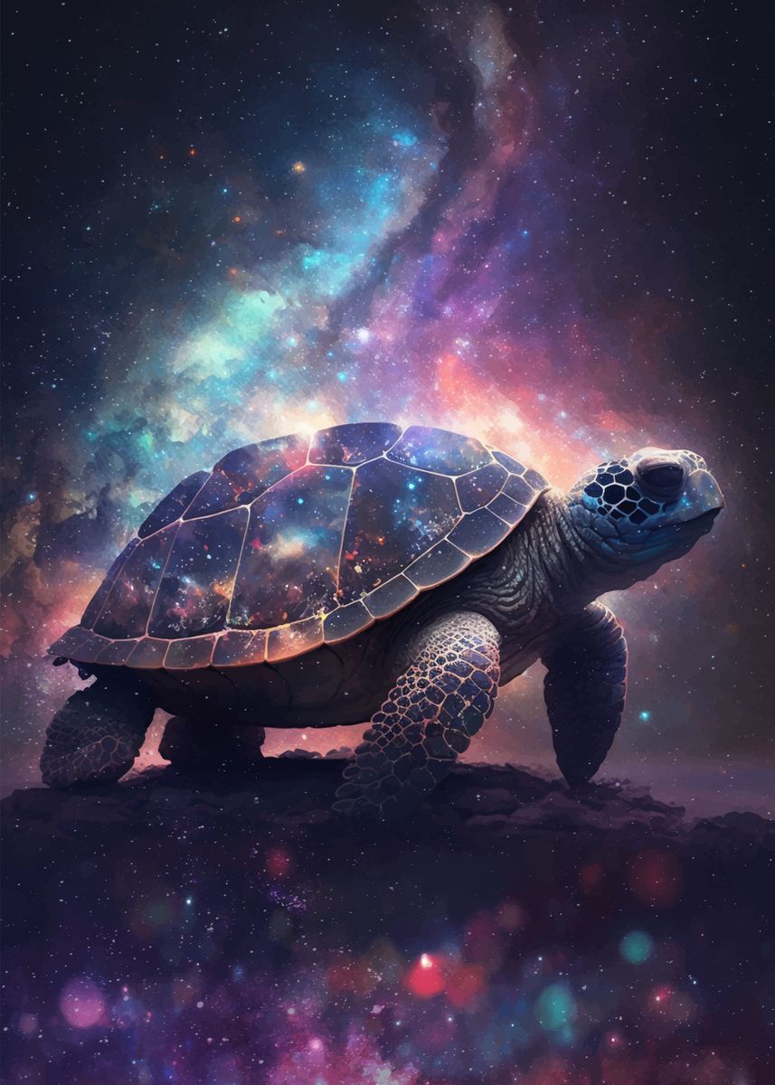 'Turtle in Space' Poster, picture, metal print, paint by Bloomoon ...