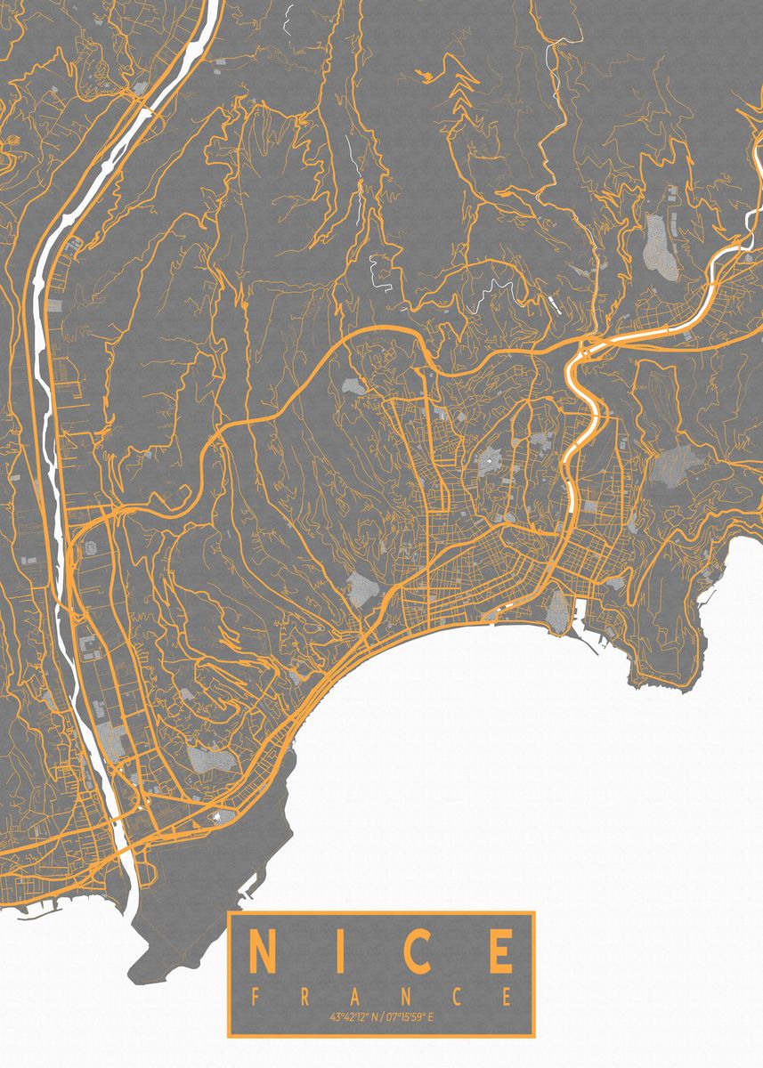 'Nice Map France Bauhaus' Poster, picture, metal print, paint by deMAP ...