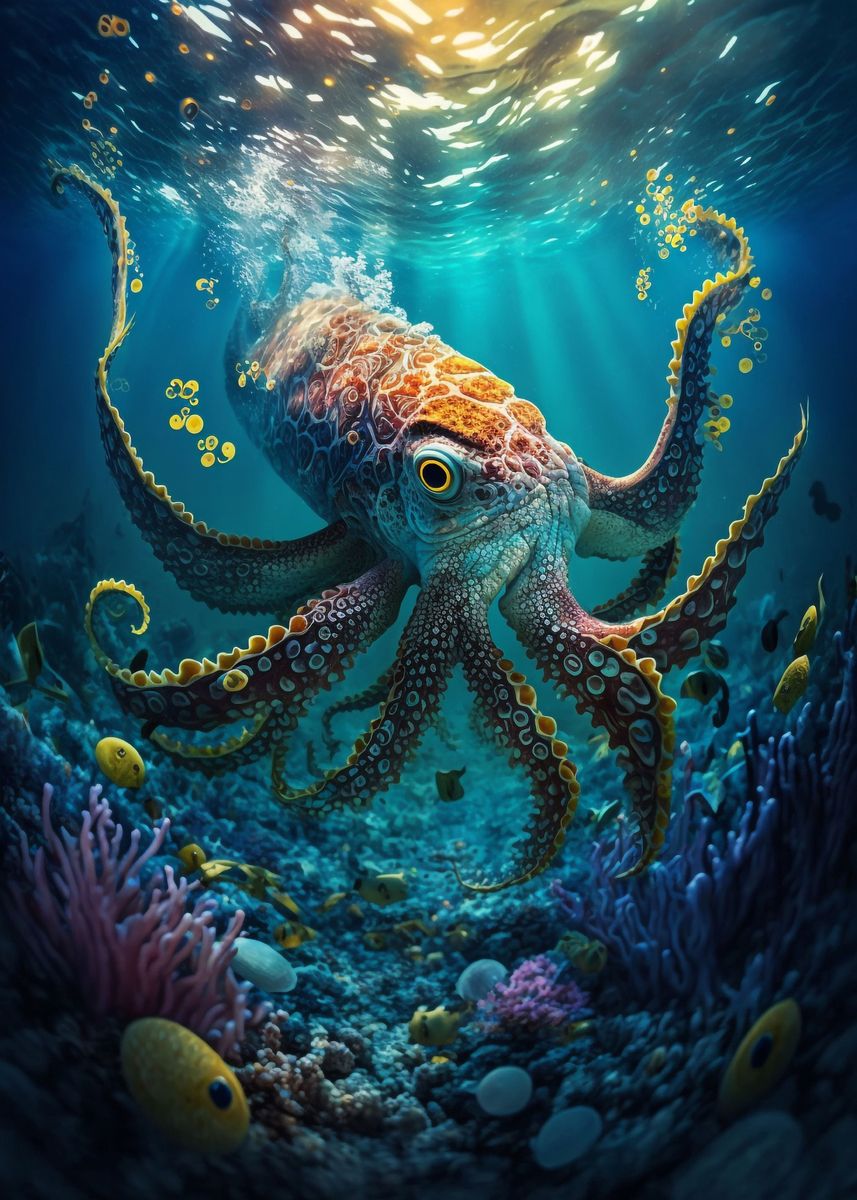 'Octopus' Poster, picture, metal print, paint by Blackman Studio | Displate
