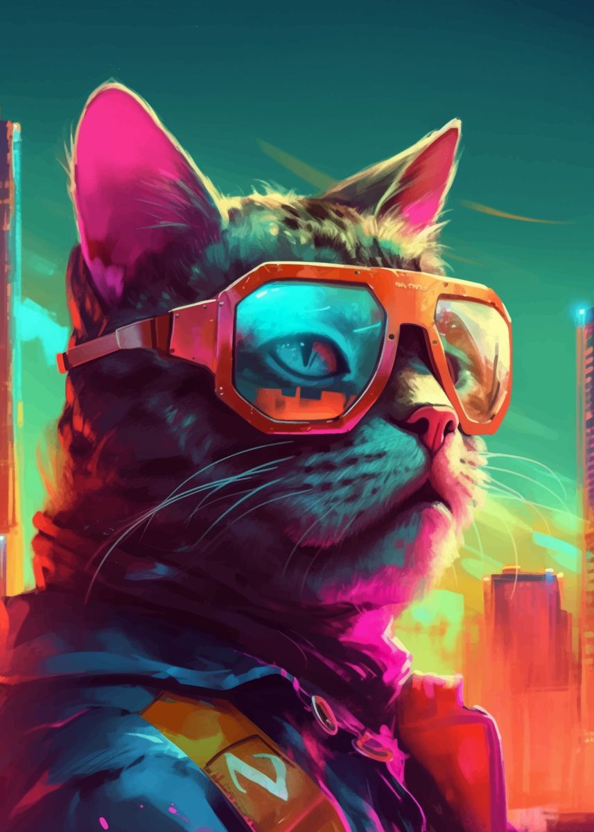 'Miami Cat' Poster, picture, metal print, paint by Bloomoon | Displate