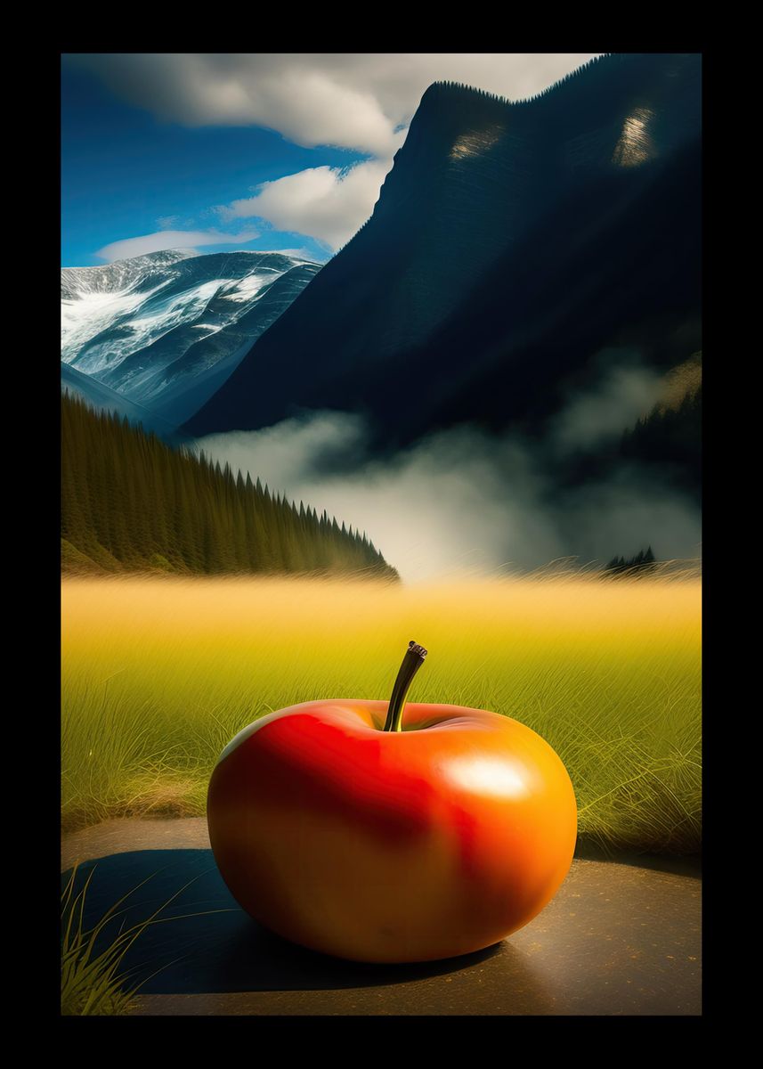'Apple And Mountains' Poster by Merchkaiser | Displate