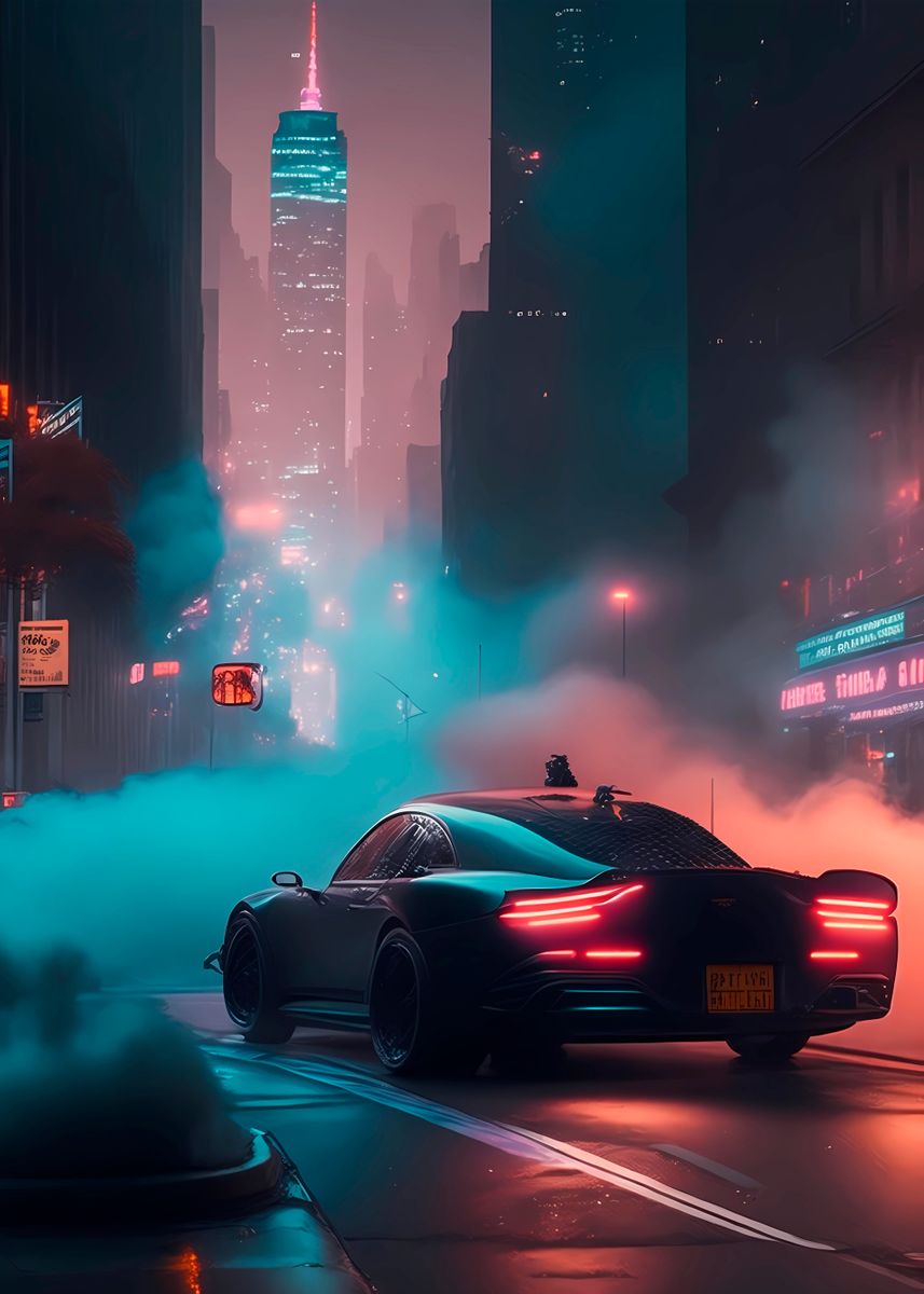 'Car in New York Night' Poster, picture, metal print, paint by ColorMe ...