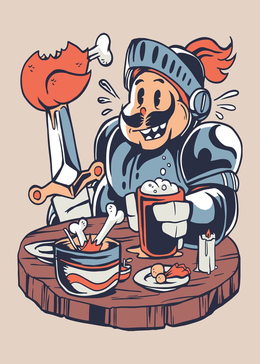 'Funny Fat Knight' Poster, picture, metal print, paint by Dia Creative ...