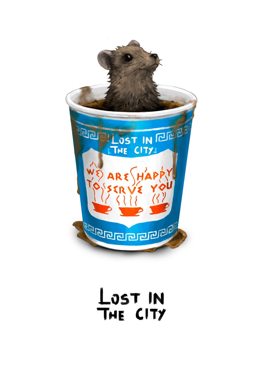 'NYC Coffe Cup Rat' Poster by SantiofallTrades | Displate