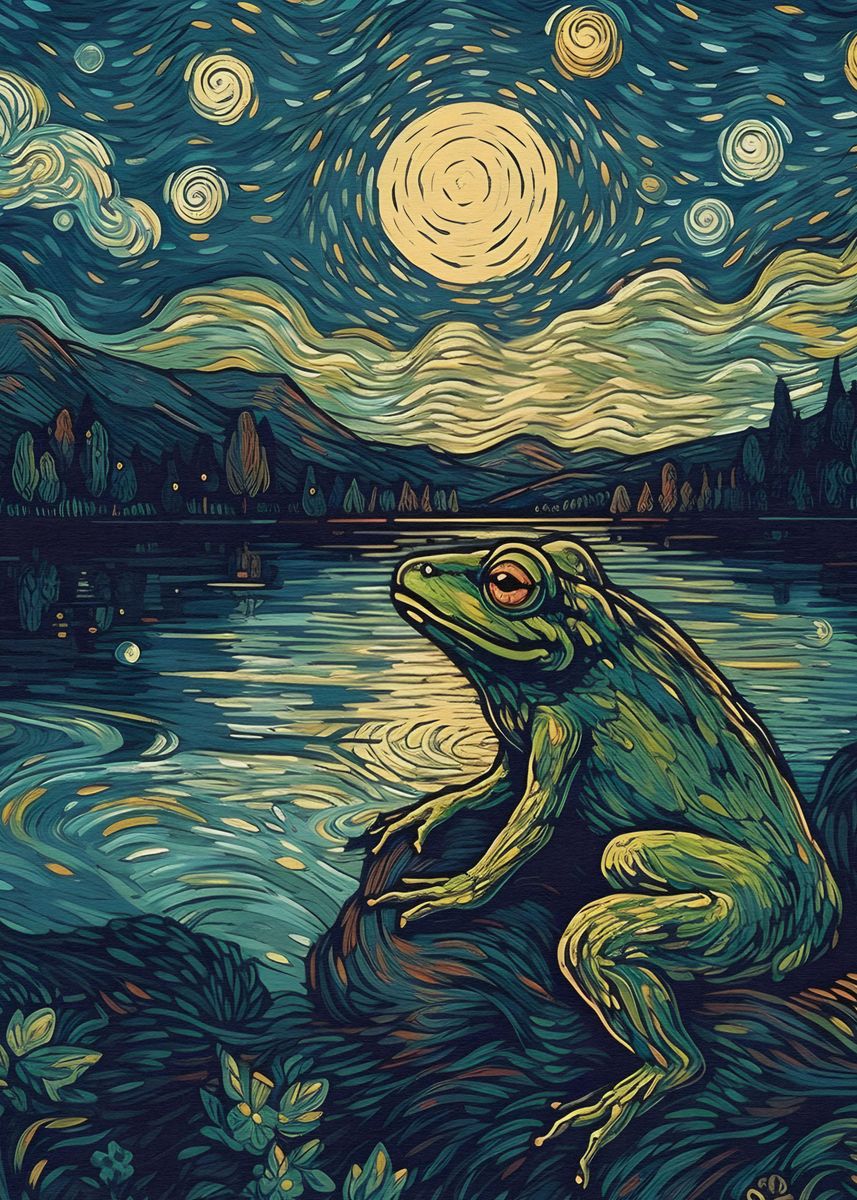 'Van Gogh Cottagecore Frog' Poster, picture, metal print, paint by ...