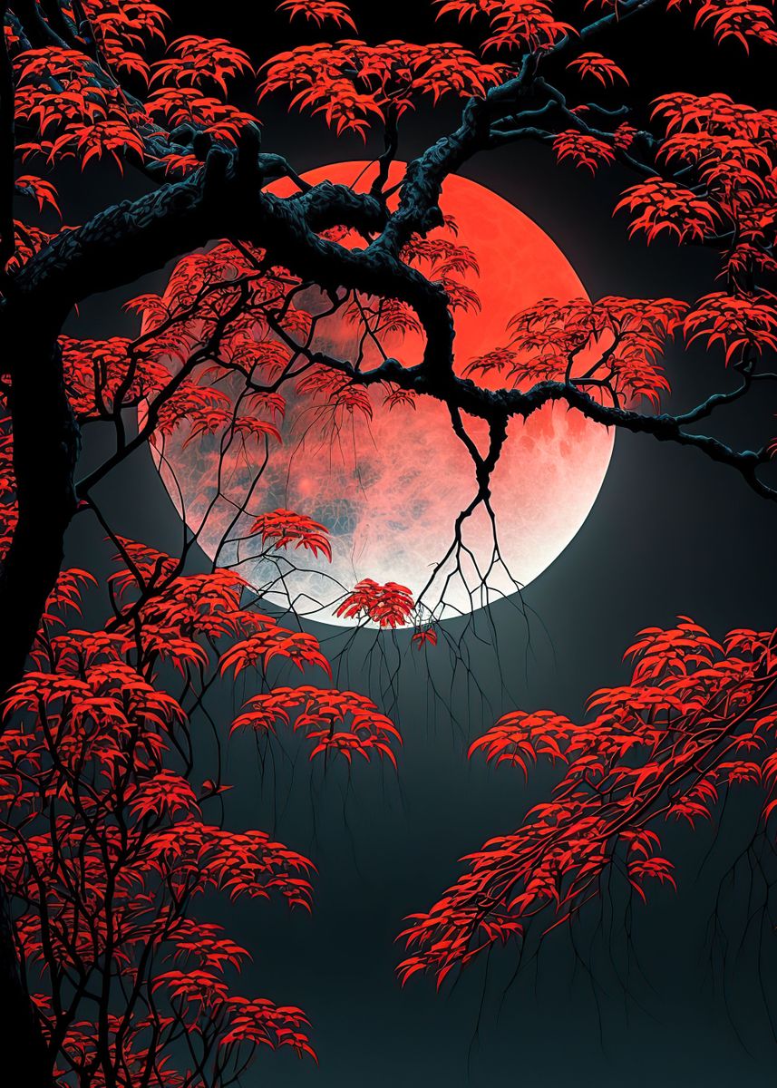'Red Moon Japan ' Poster, picture, metal print, paint by DorthyToy ...