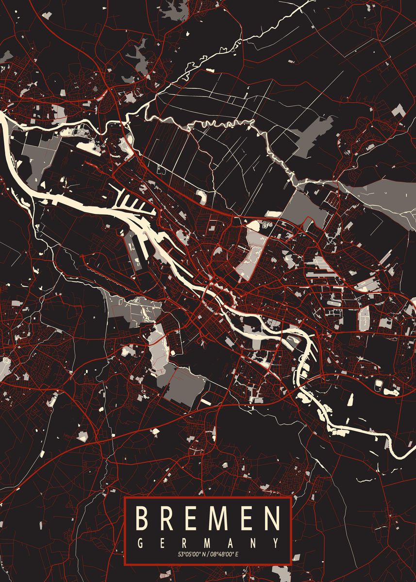 'Bremen City Map Vector' Poster, picture, metal print, paint by deMAP Studio | Displate