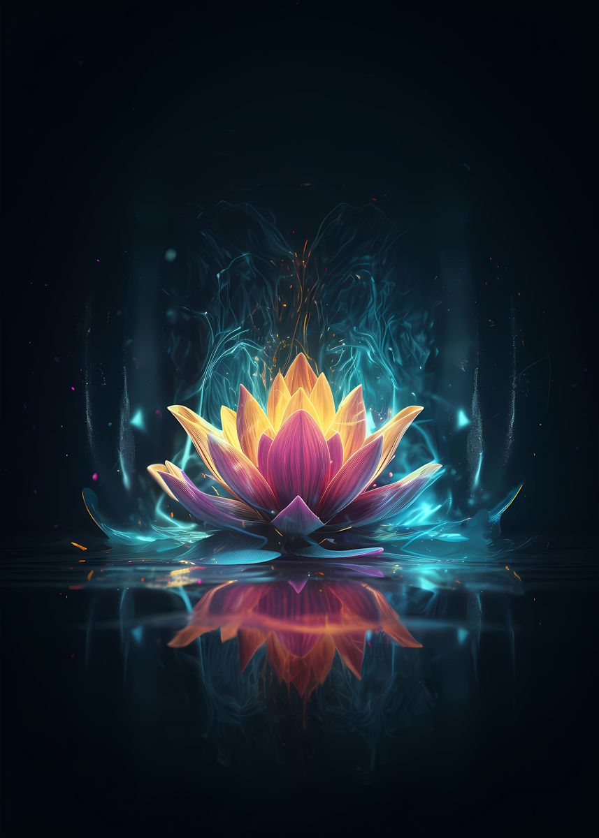 'Lotus Flower Neon Artwork' Poster, picture, metal print, paint by Jay ...