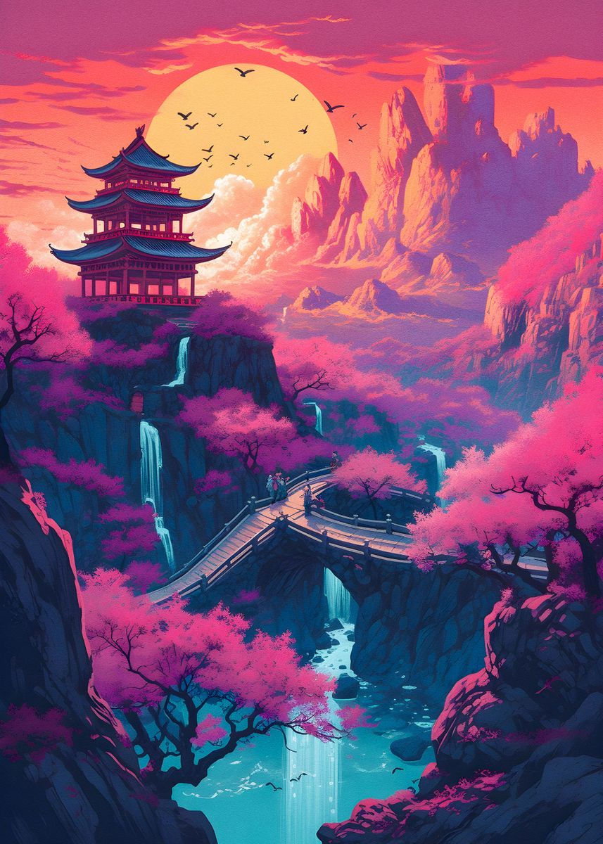 'japanese neon village' Poster by Muhammad Irsan | Displate