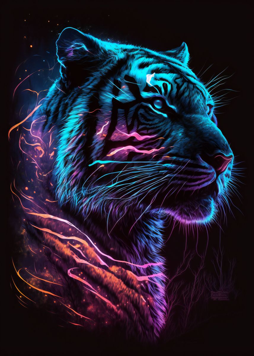 'Synthwave Tiger' Poster, picture, metal print, paint by pommesmitmajo ...