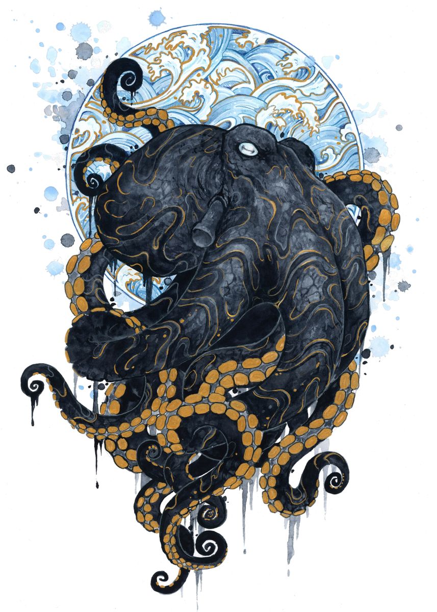 'Water octopus' Poster, picture, metal print, paint by Jonna Hyttinen ...