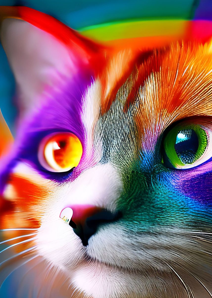 'Cute Colorful Cat Poster' Poster, picture, metal print, paint by ALMA ...