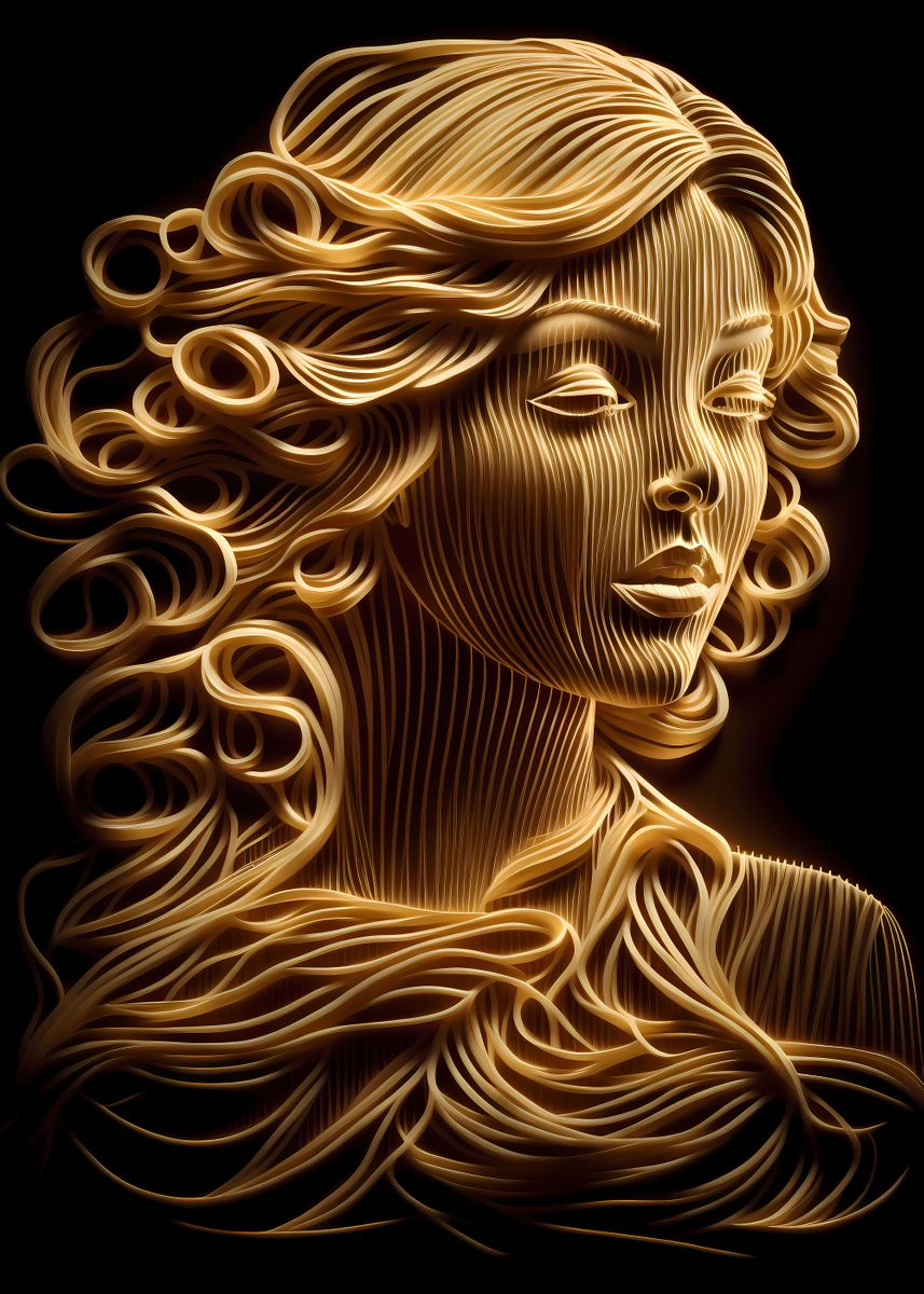 'Pasta Spaghetti Woman Art' Poster, picture, metal print, paint by ...