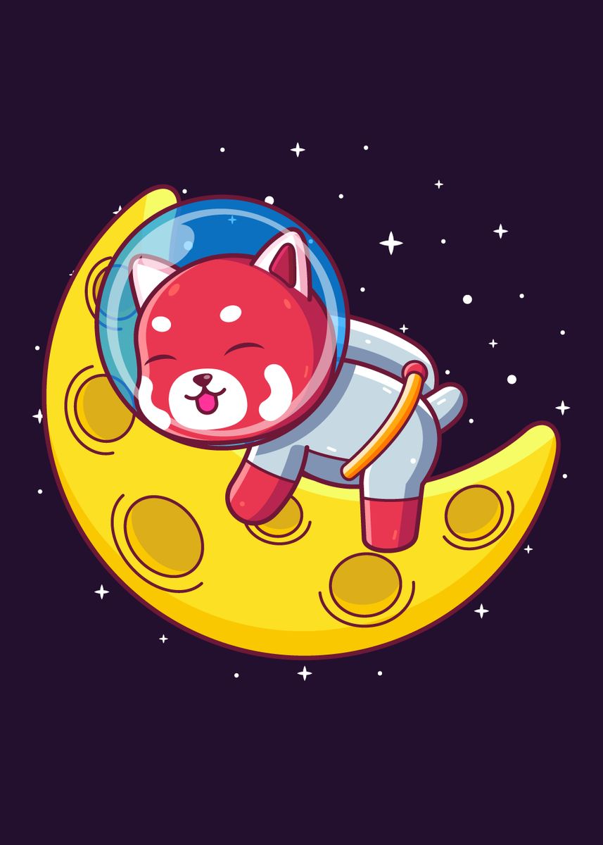'Red Panda on The Moon' Poster, picture, metal print, paint by Rahadyan ...