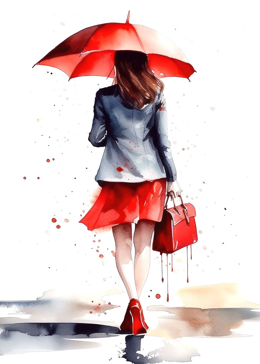 'Girl with a red bag' Poster, picture, metal print, paint by ...