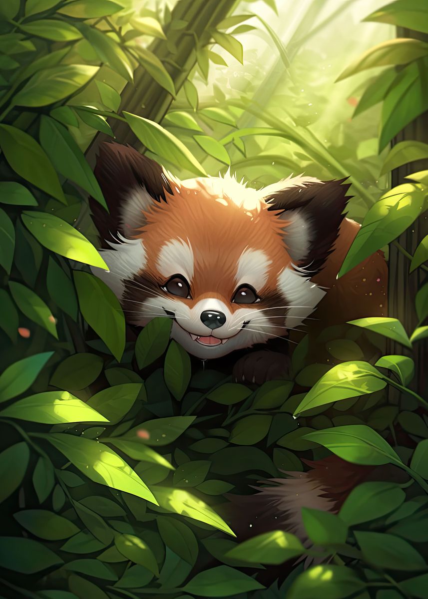 'Playful Red Panda Forest' Poster, picture, metal print, paint by ...