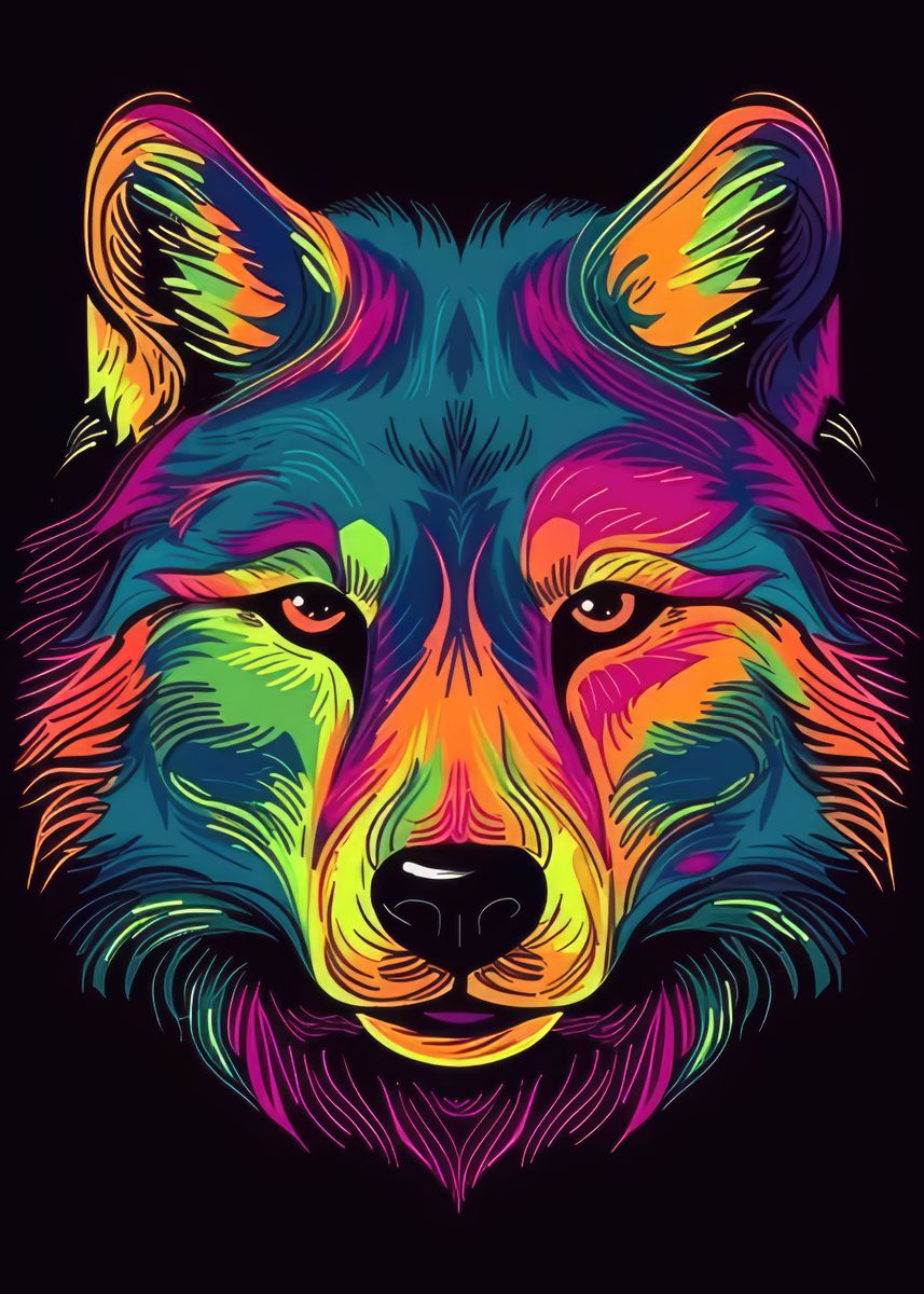 'Colorful Wolf' Poster, picture, metal print, paint by Wolf Design ...