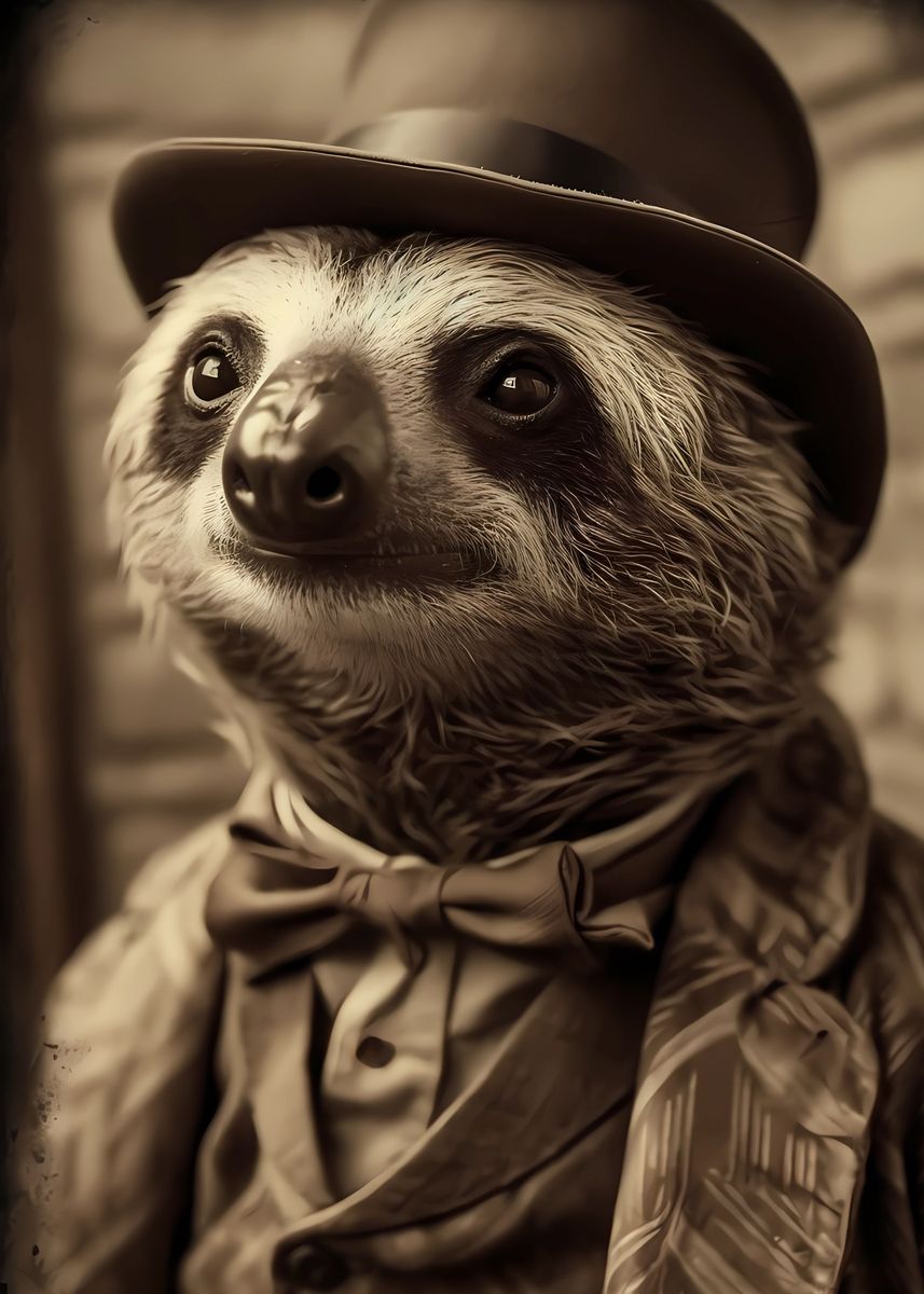 'Sloth Retro' Poster, picture, metal print, paint by DecoyDesign | Displate