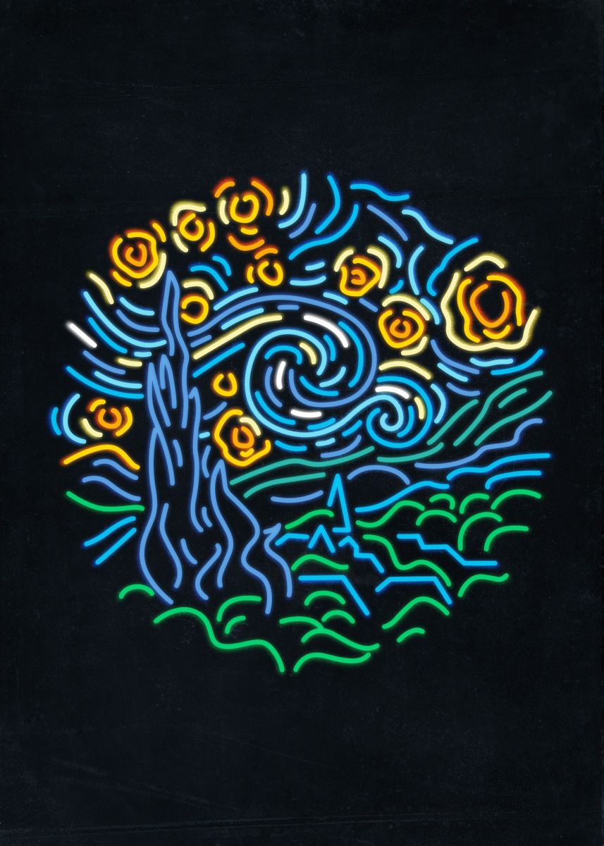 'Starry Night Gogh Minimal' Poster, picture, metal print, paint by Uber ...