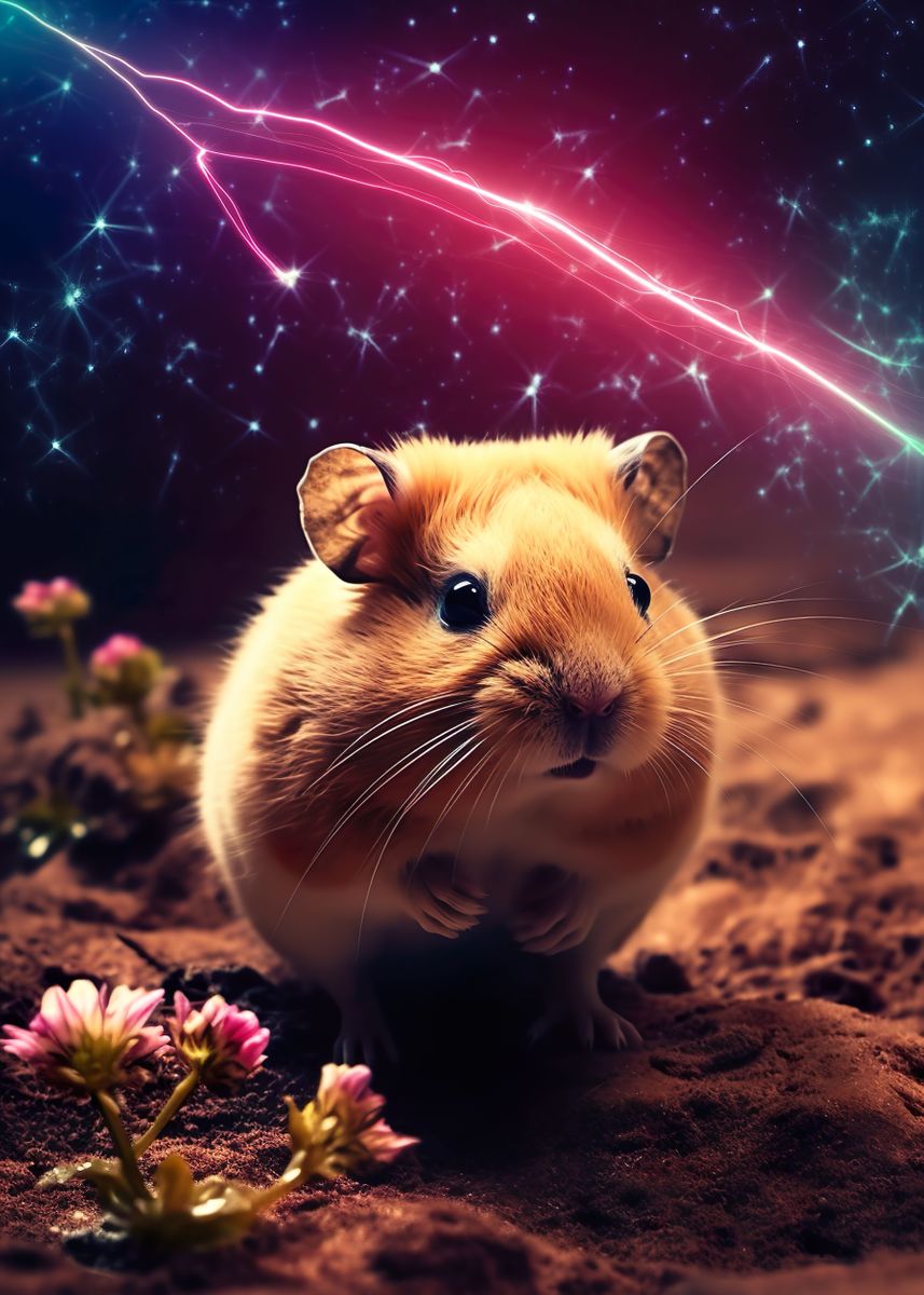 'cute hamster in galaxy' Poster, picture, metal print, paint by ...