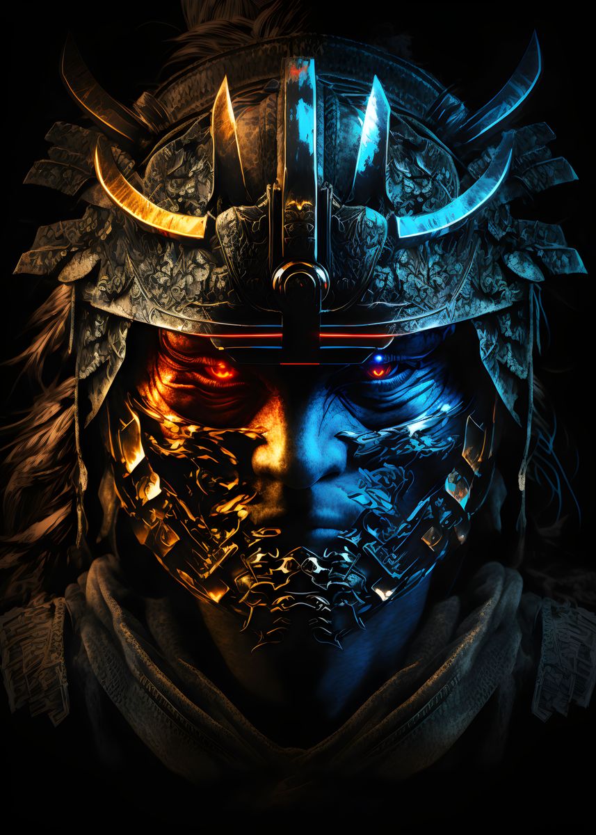 'Samurai head' Poster, picture, metal print, paint by Makadur | Displate