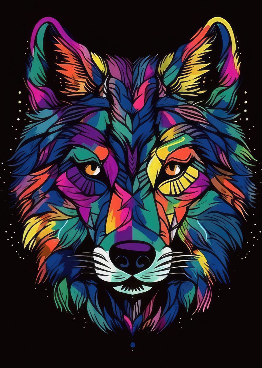 'Colorful Wolf' Poster, picture, metal print, paint by Wolf Design ...