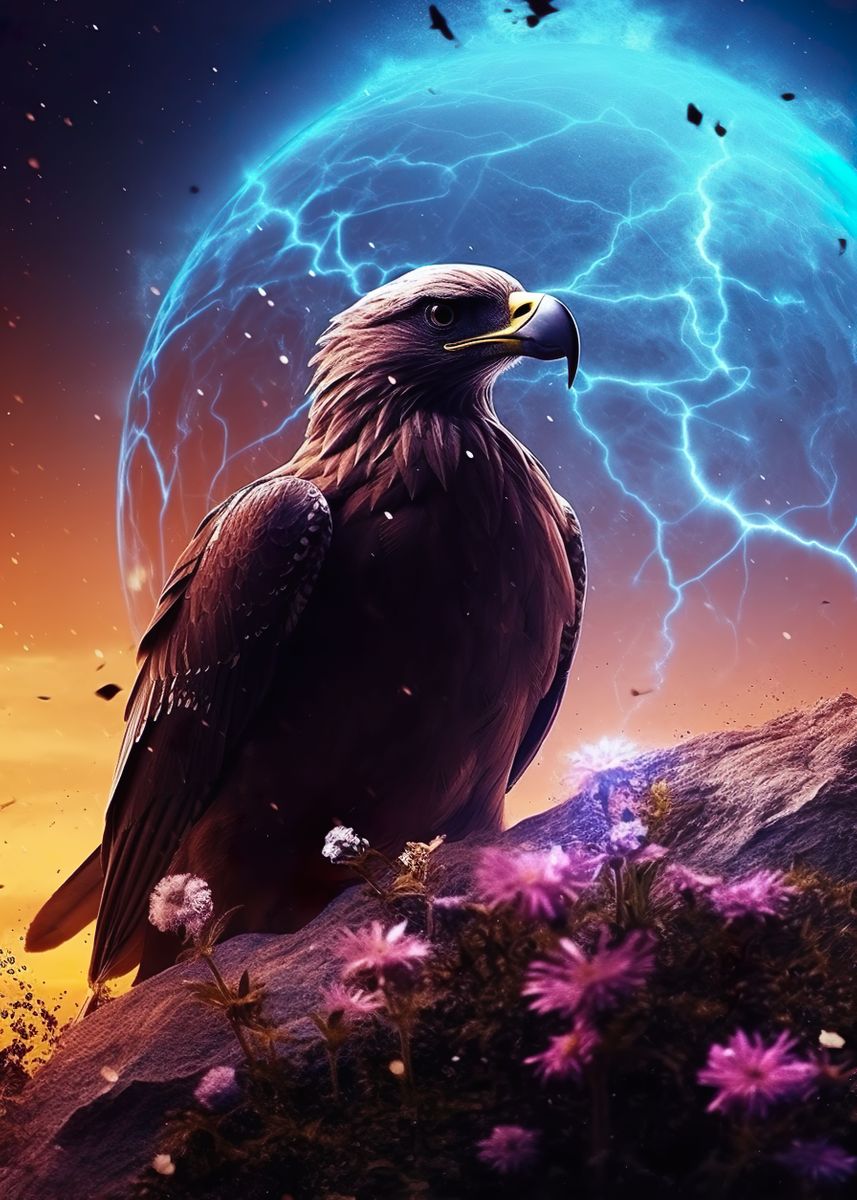 'Eagle in space' Poster, picture, metal print, paint by ...