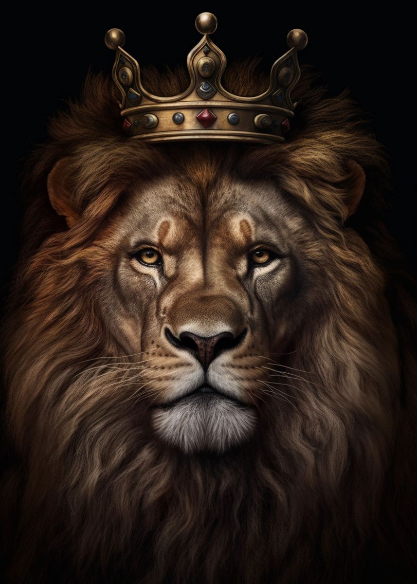 'Lion Crown Portrait 20' Poster by FerraraMedia | Displate