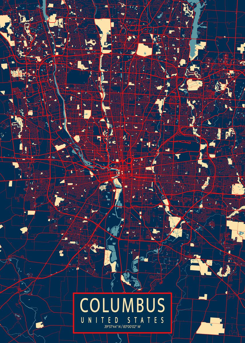 'Columbus City Map Hope' Poster, picture, metal print, paint by deMAP ...