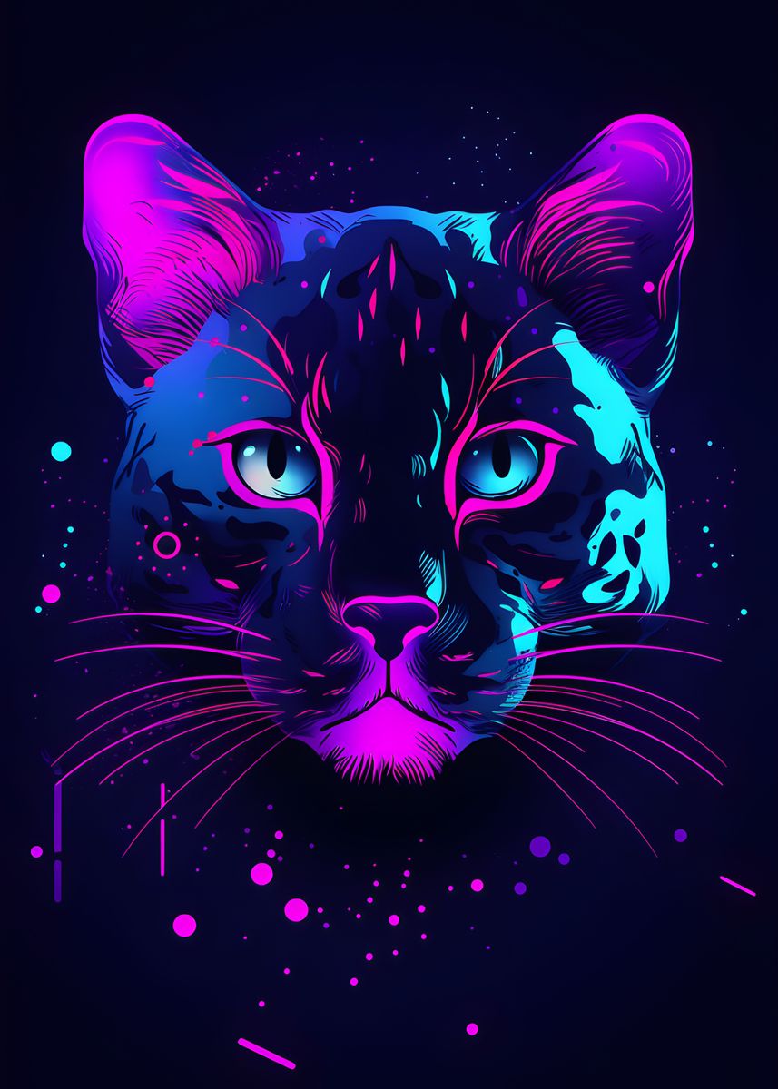 'Cat Neon Effect' Poster, picture, metal print, paint by Marcelo Vieira ...