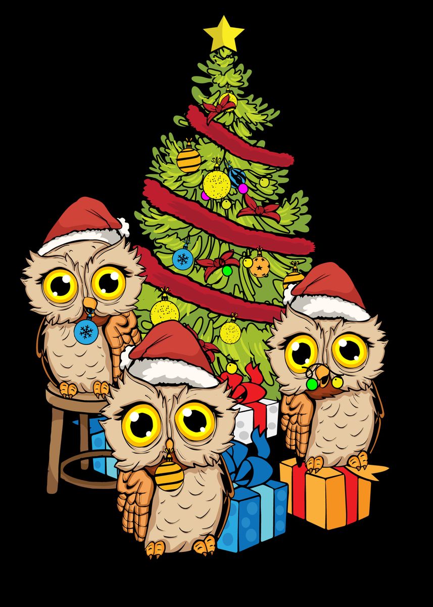 'Christmas Tree Cute Owl' Poster by PangolinArts | Displate