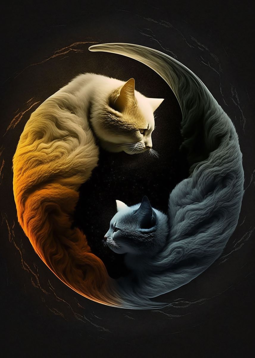 'Yin and Yang Cats' Poster, picture, metal print, paint by Creative YS ...