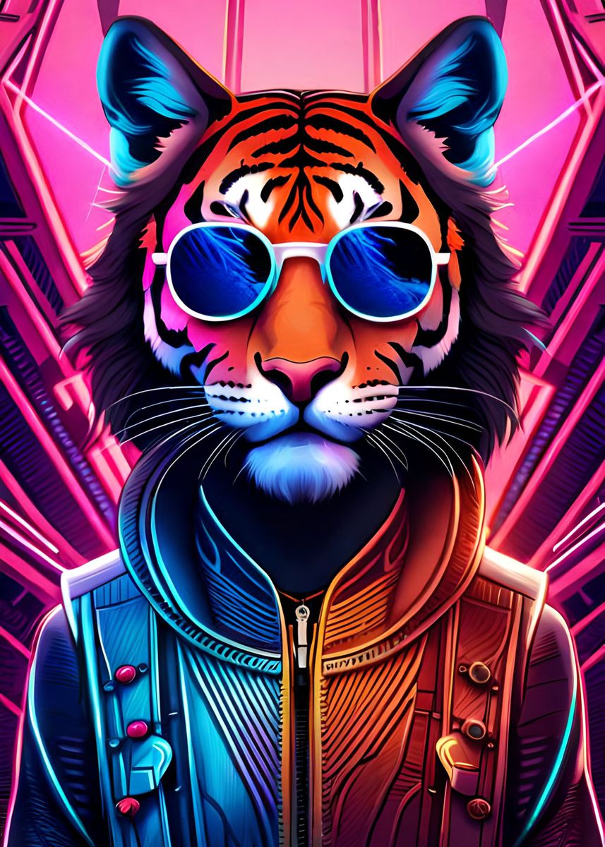 'Tiger Neon Style' Poster, picture, metal print, paint by noer thoif ...