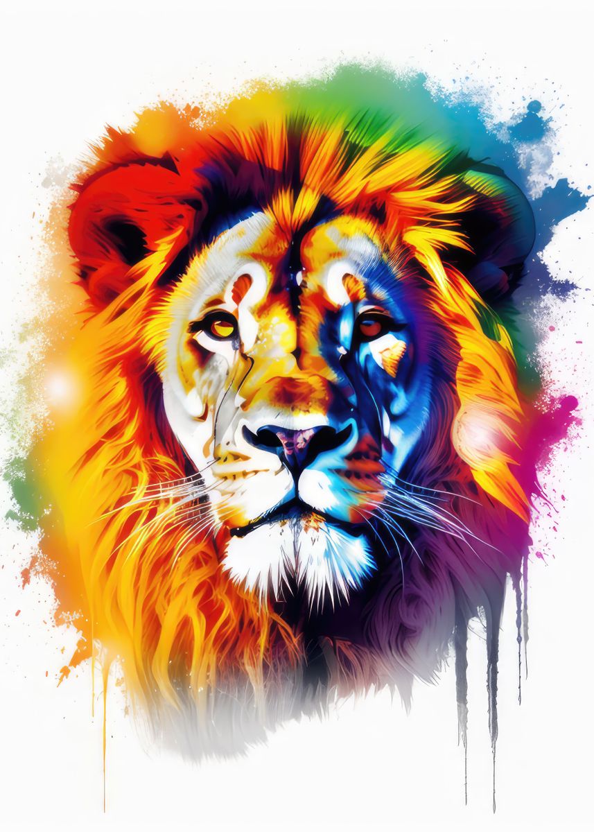 'Colorful Lion' Poster, picture, metal print, paint by Wolf Design ...