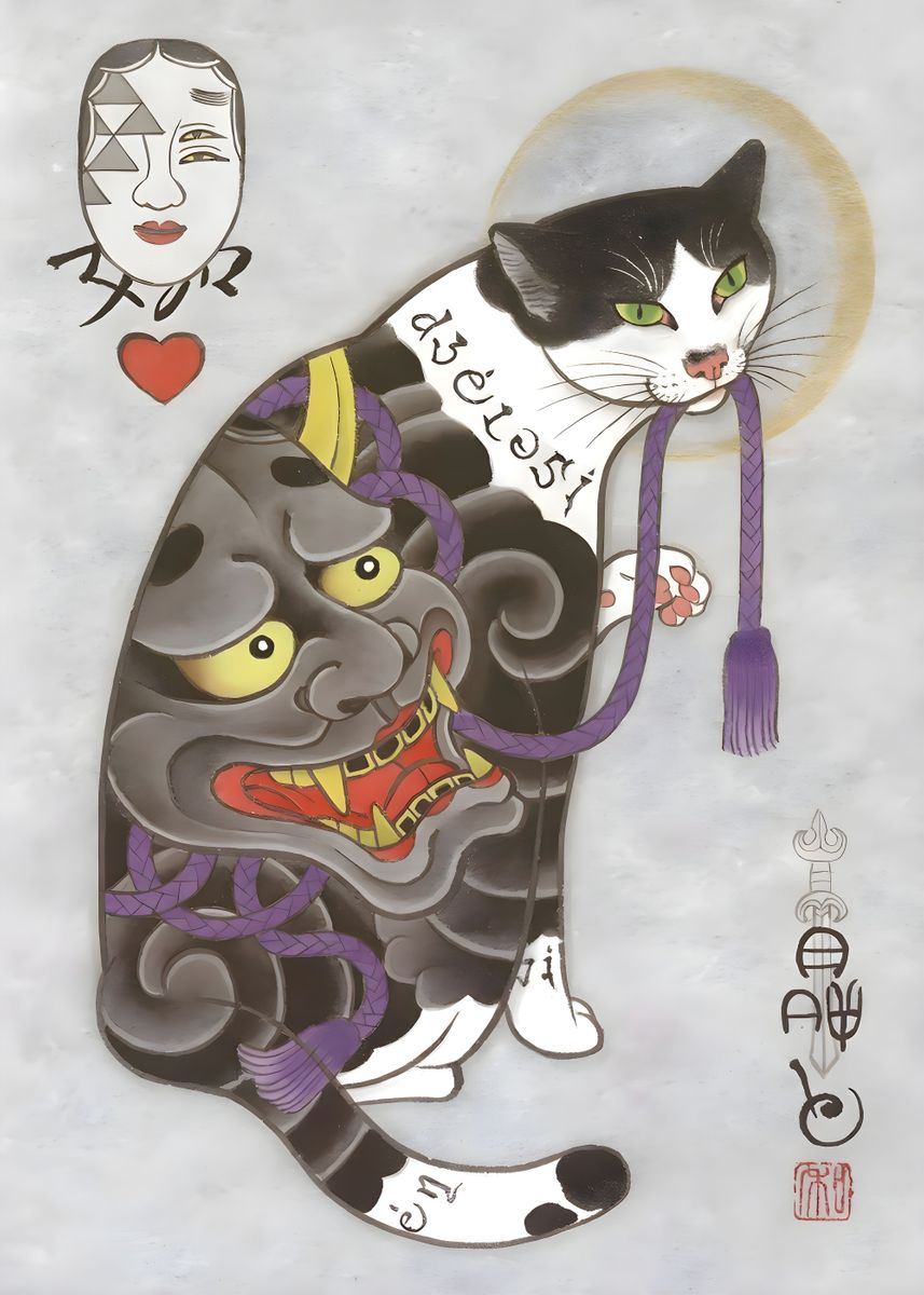 'Irezumi Cat Oni Demon' Poster, picture, metal print, paint by Green ...