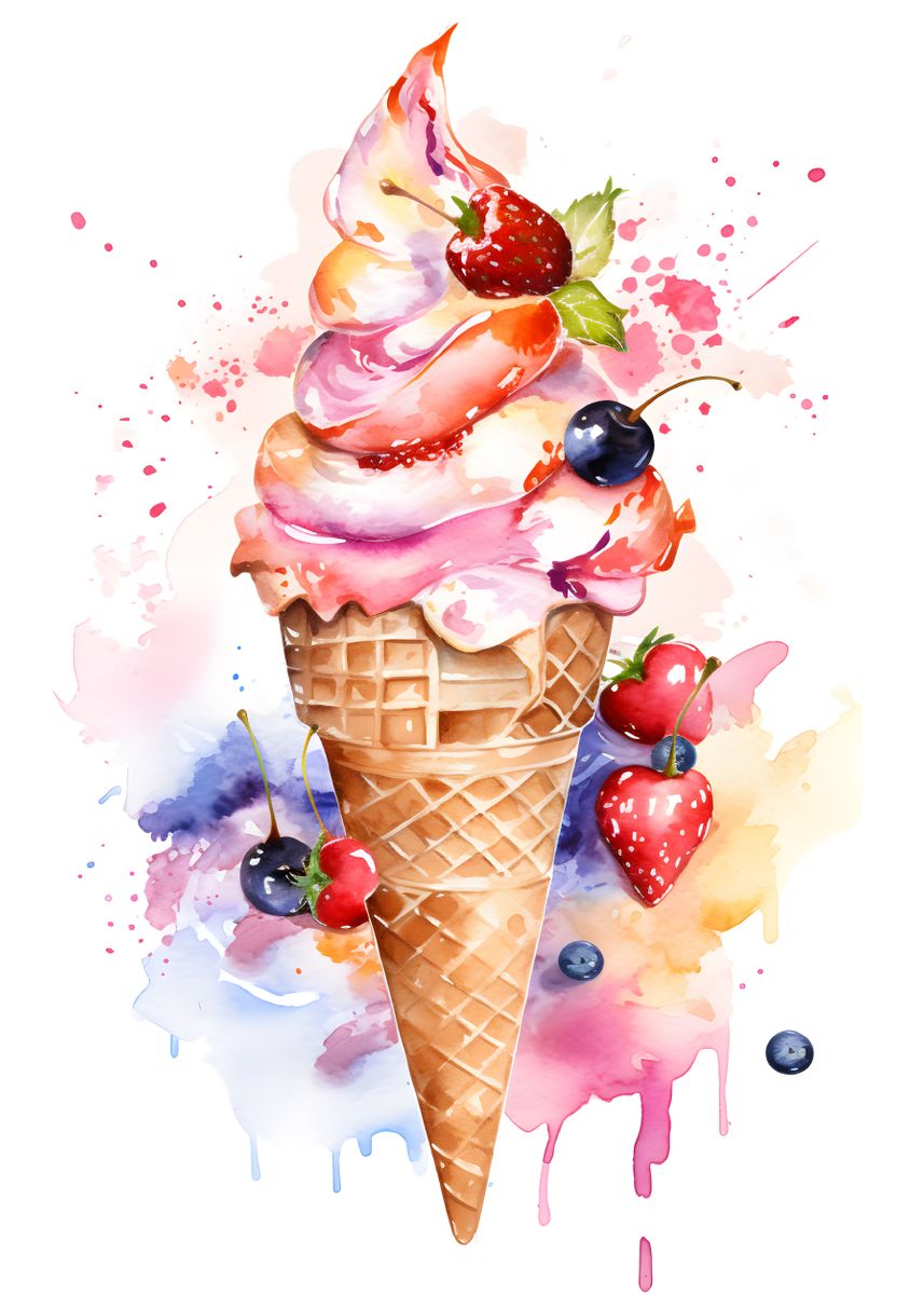 'Watercolor Ice Cream' Poster, picture, metal print, paint by ...