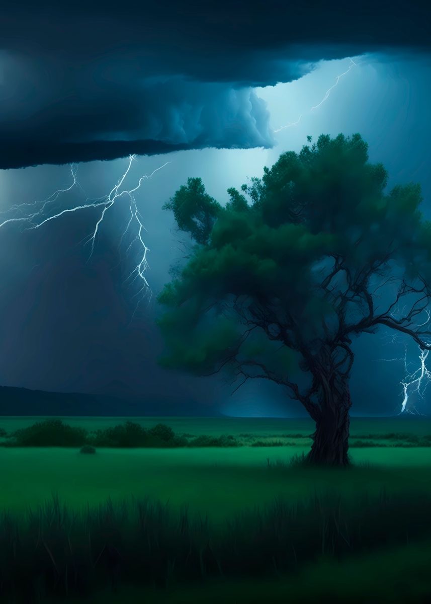 'Blue Rain Nature' Poster, picture, metal print, paint by ColorMe ...